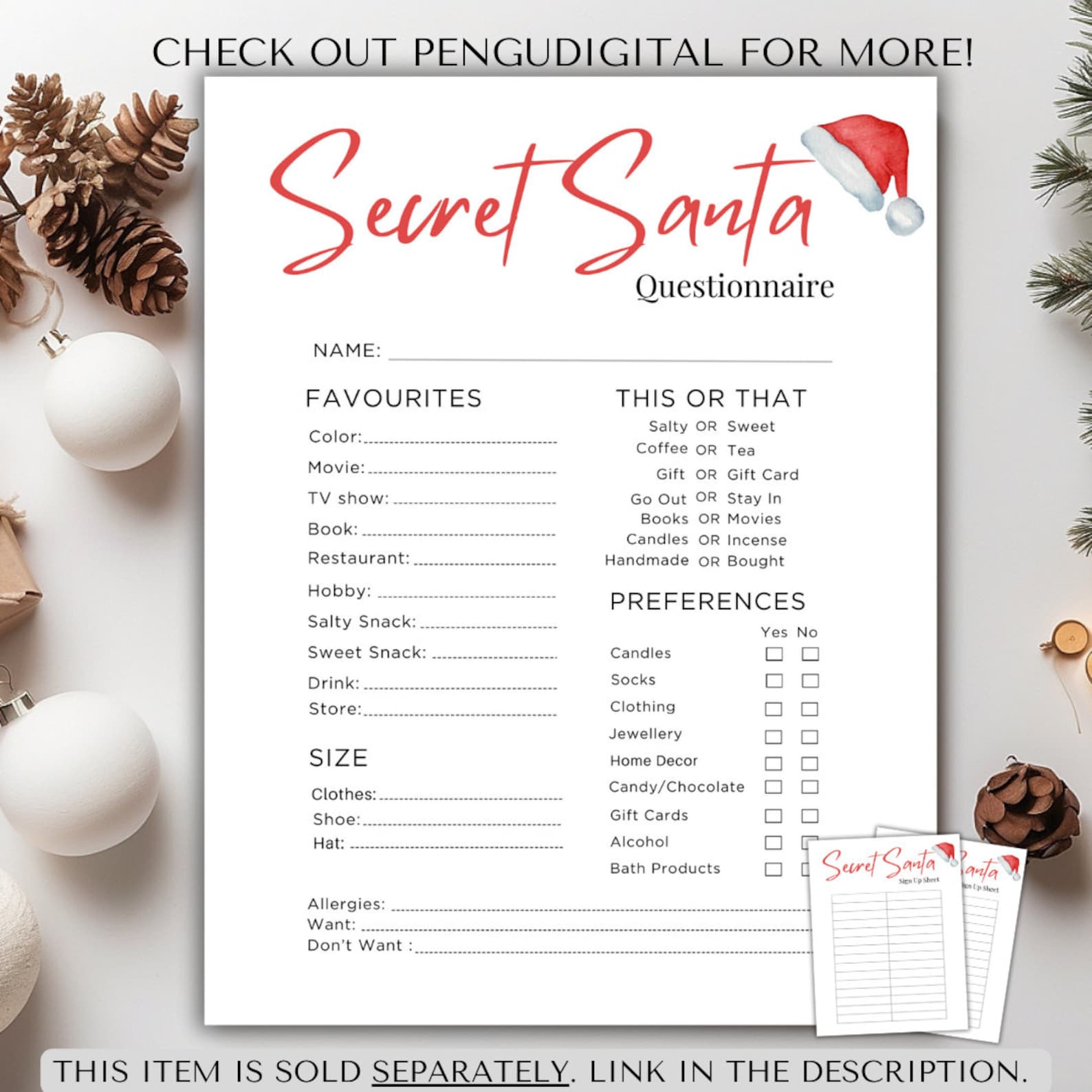 Secret Santa Questionnaire, Christmas Party, Work Secret Santa, Secret ...