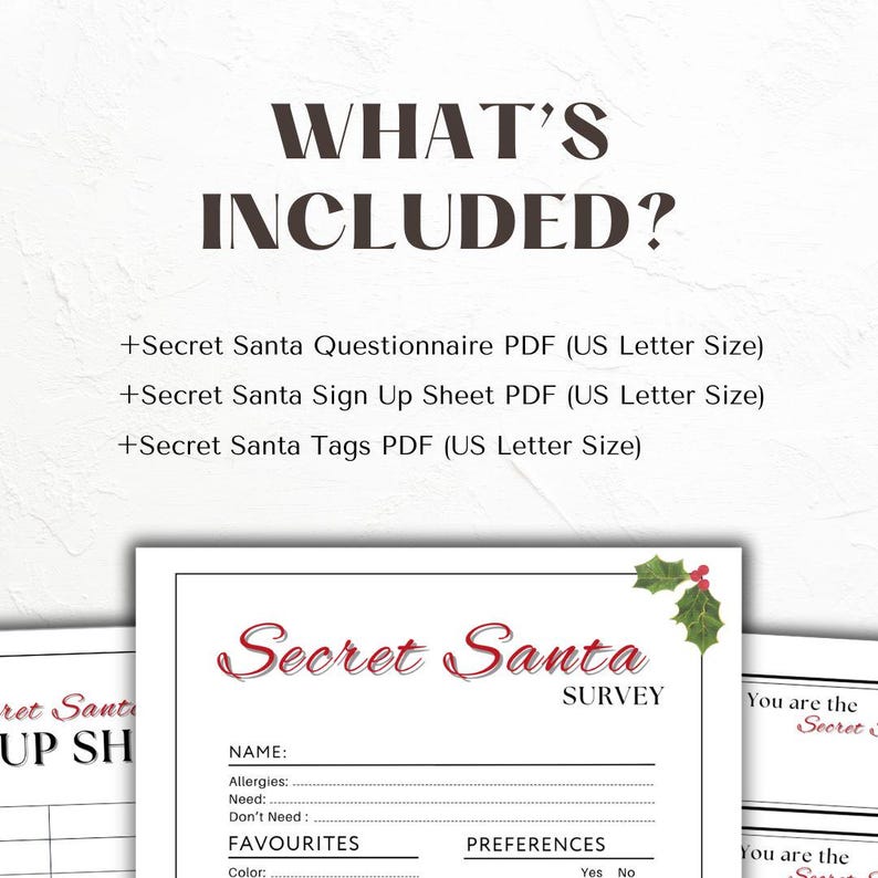 Secret Santa Questionnaire, Christmas Party, Work Secret Santa, Secret ...