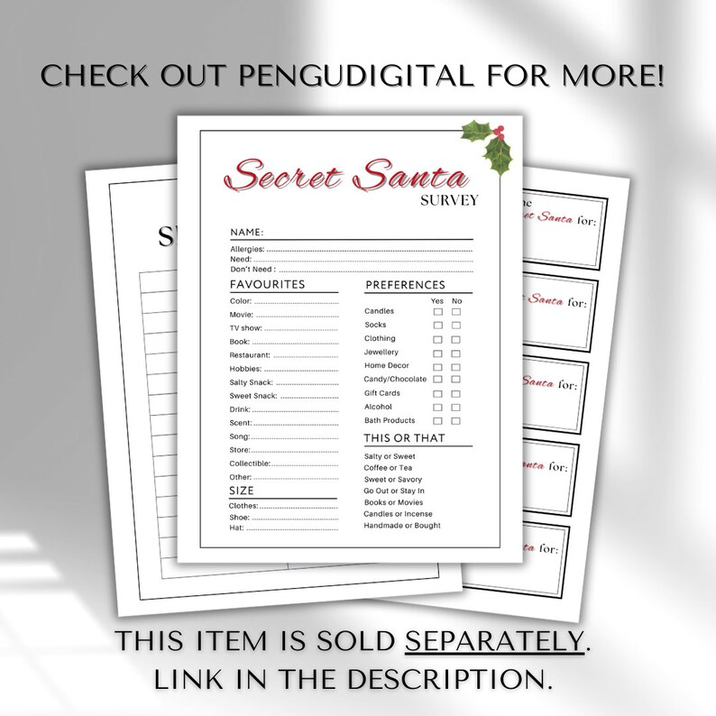 Secret Santa Questionnaire, Christmas Party, Work Secret Santa, Secret ...