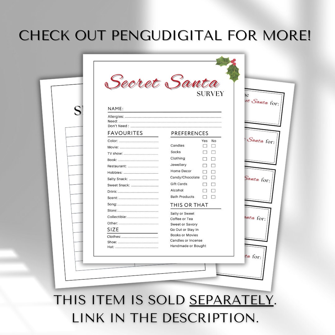 Secret Santa Questionnaire, Christmas Party, Work Secret Santa, Secret ...