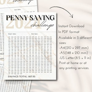 1p Saving Challenge, One Penny Saving Challenge Printable, A4, A5 ...