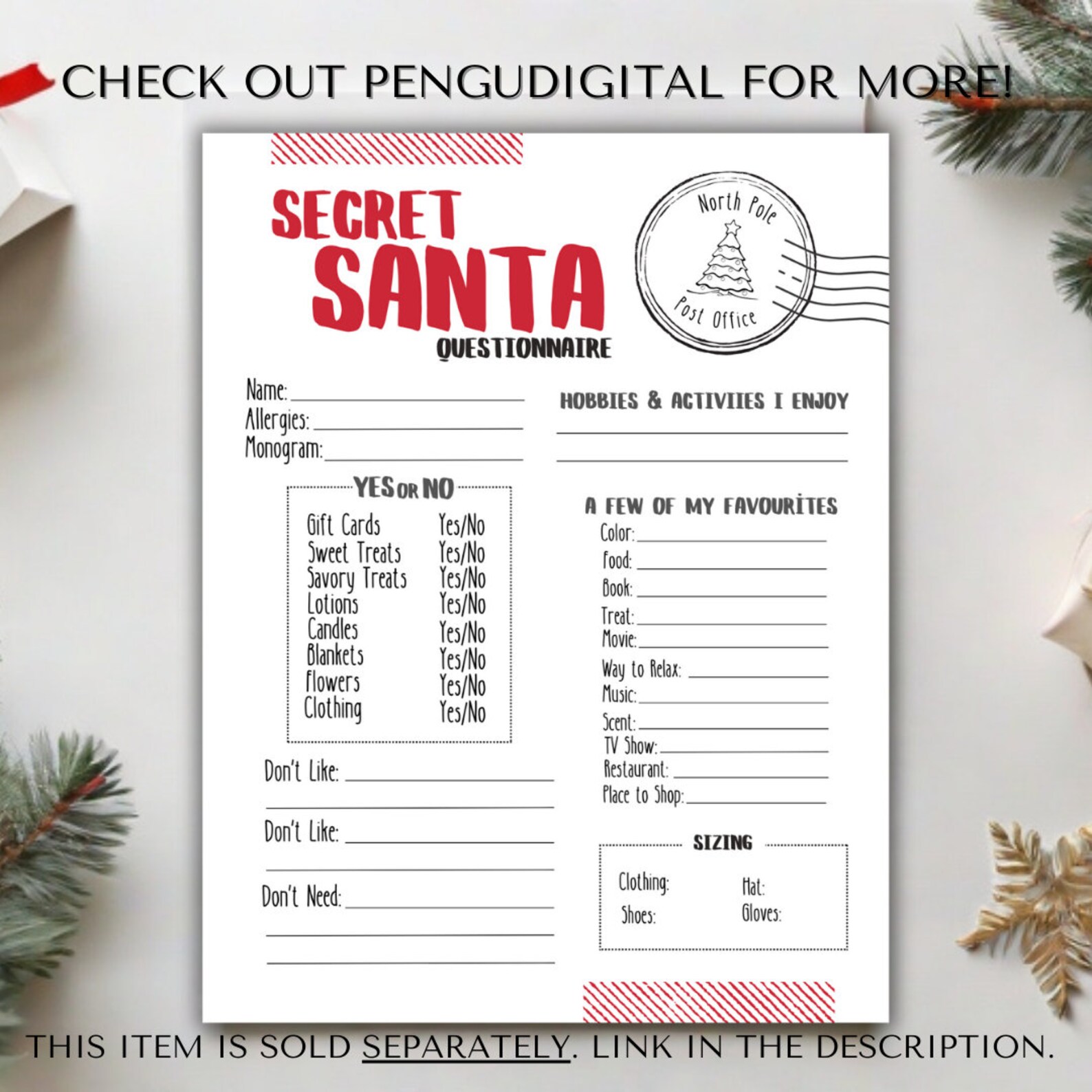 Secret Santa Editable Questionnaire, Christmas Party, Work Secret Santa ...