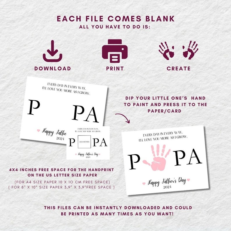 Father's Day Handprint Papa Printable, DIY Craft Gift for Dad, Gift for ...