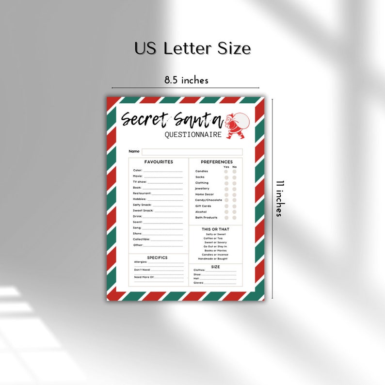 Secret Santa Questionnaire, Christmas Party, Work Secret Santa, Secret ...