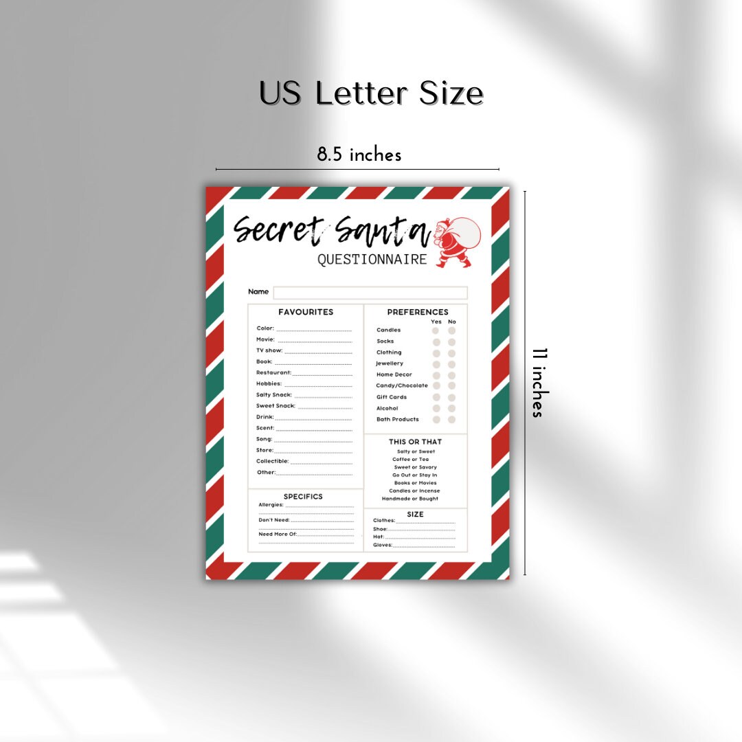 Secret Santa Questionnaire, Christmas Party, Work Secret Santa, Secret ...