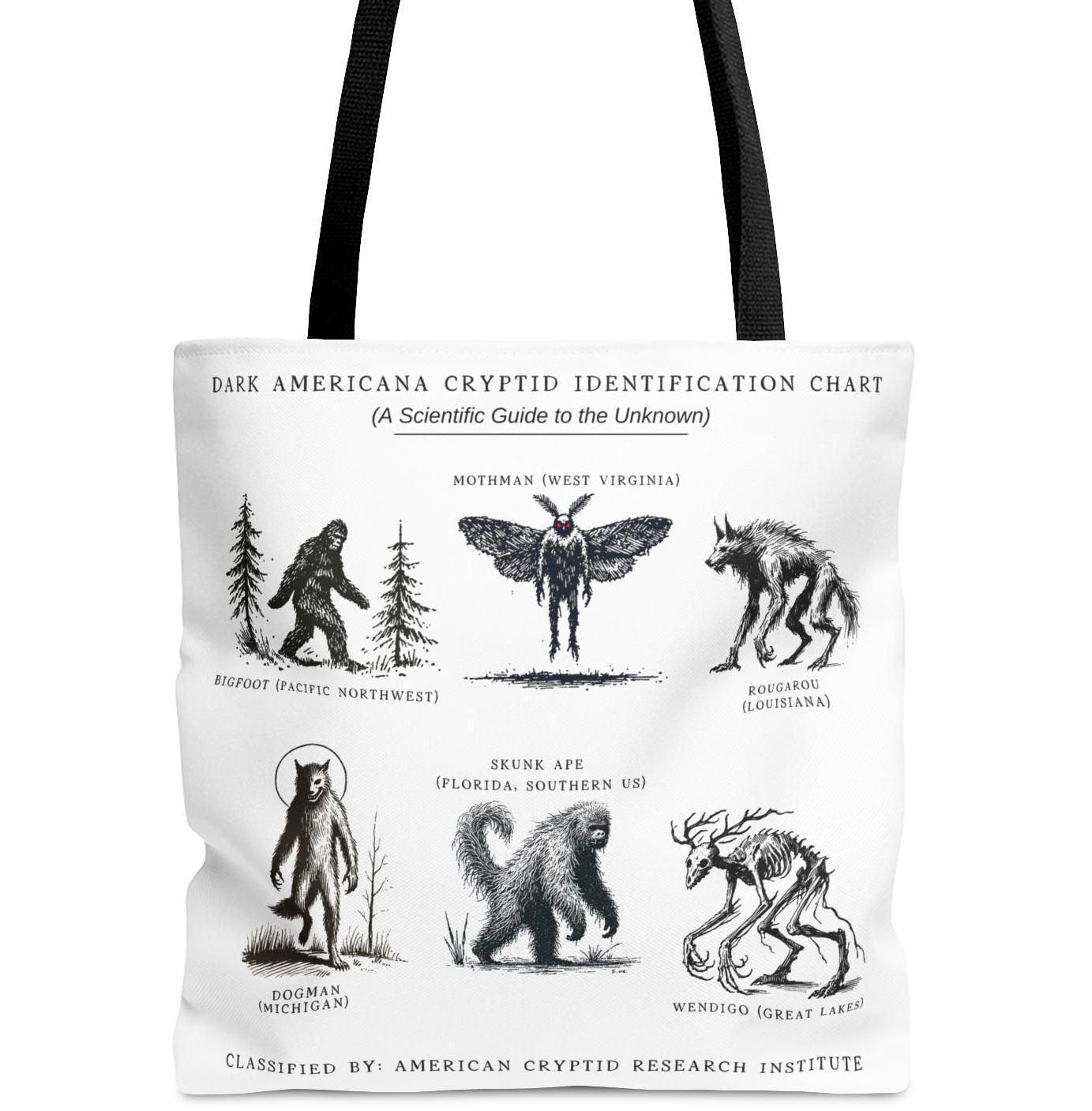 Dark Americana Cryptid ID Chart Tote Bag | Paranormal Spooky Folklore ...
