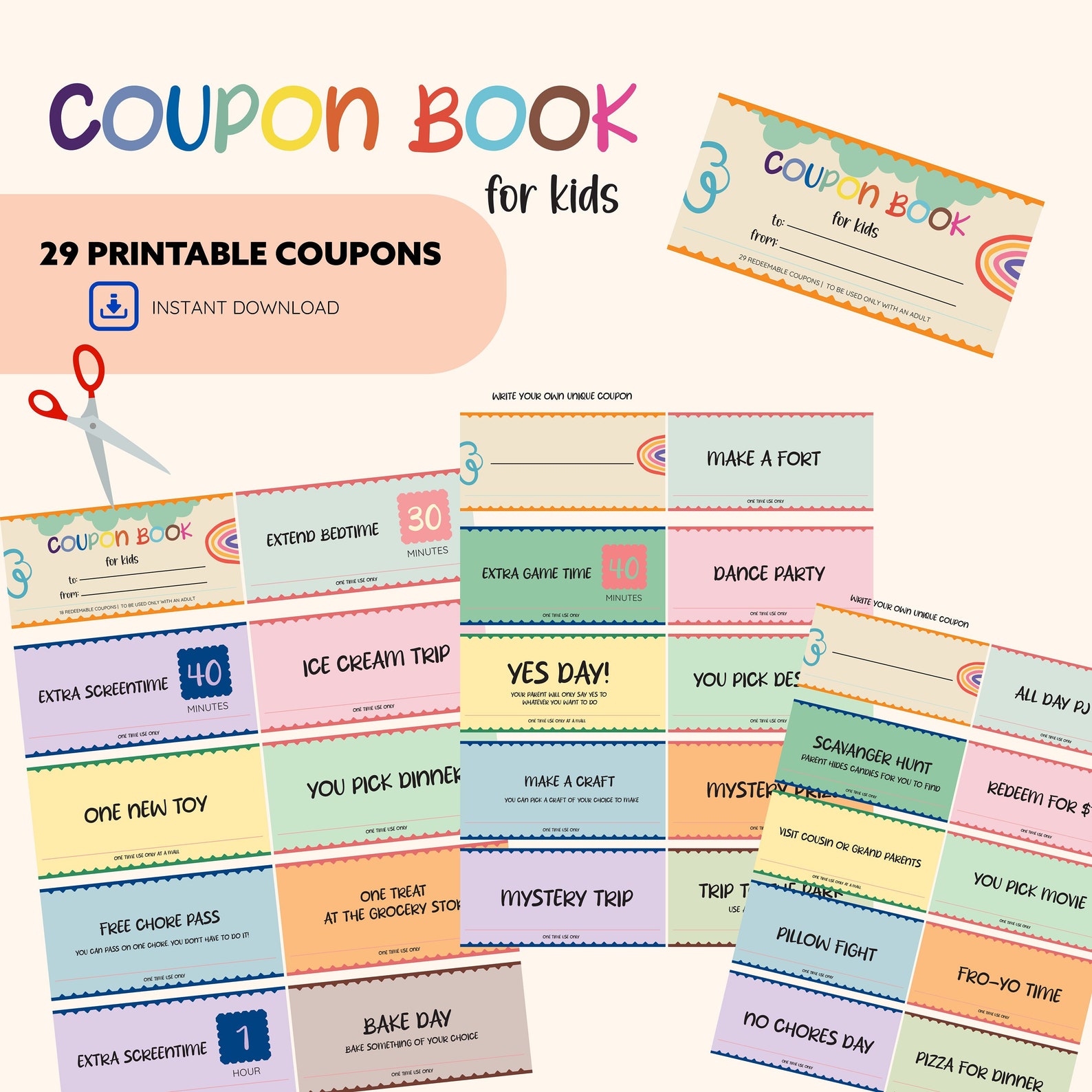 Kids Coupon Book, Printable Coupon Book for Kids, Reward Coupons for ...
