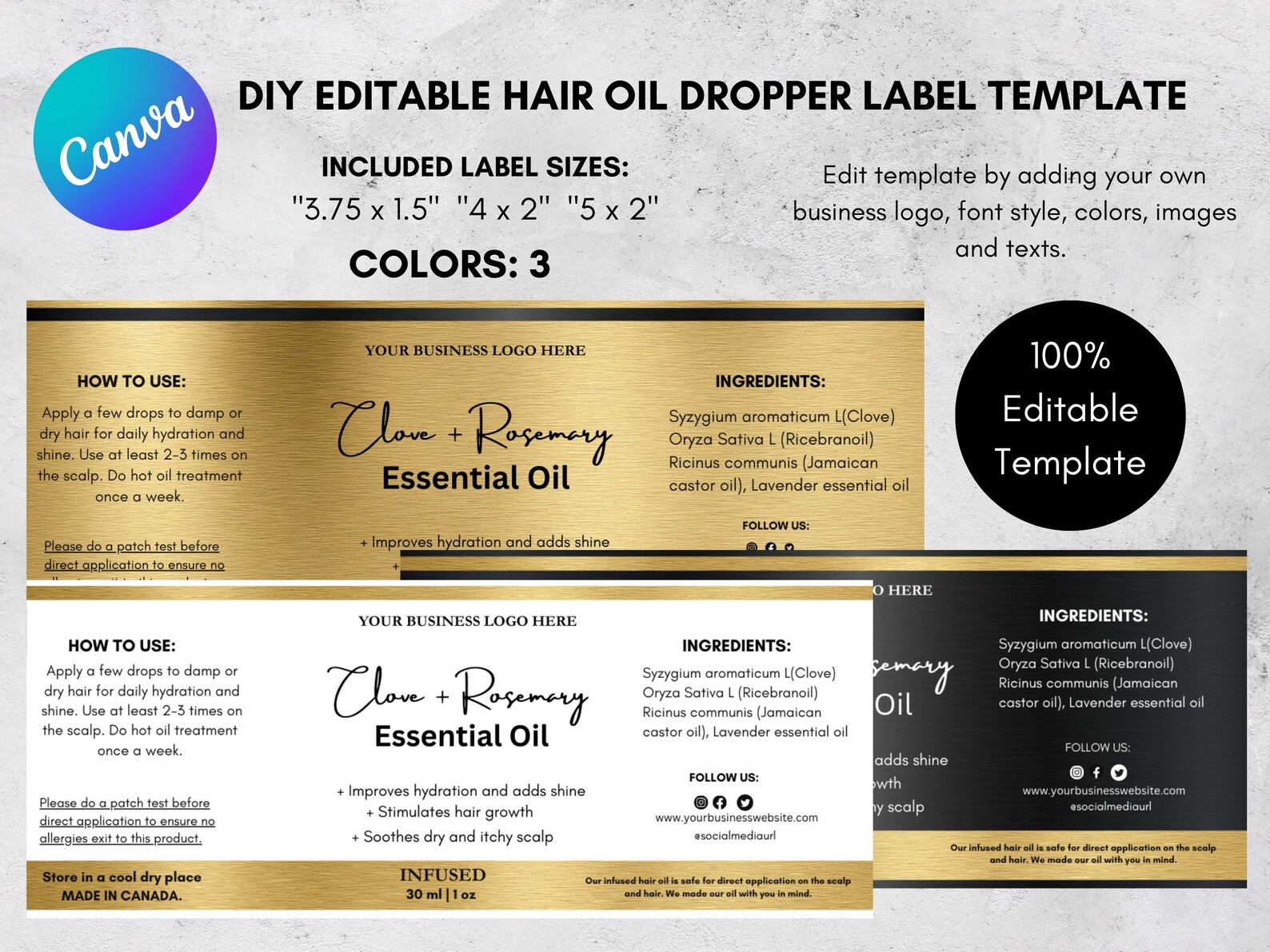 DIY Custom Label Template, Editable Product Label, Dropper Bottle Label ...