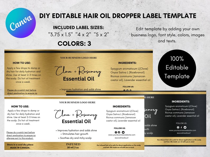DIY Custom Label Template, Editable Product Label, Dropper Bottle Label ...