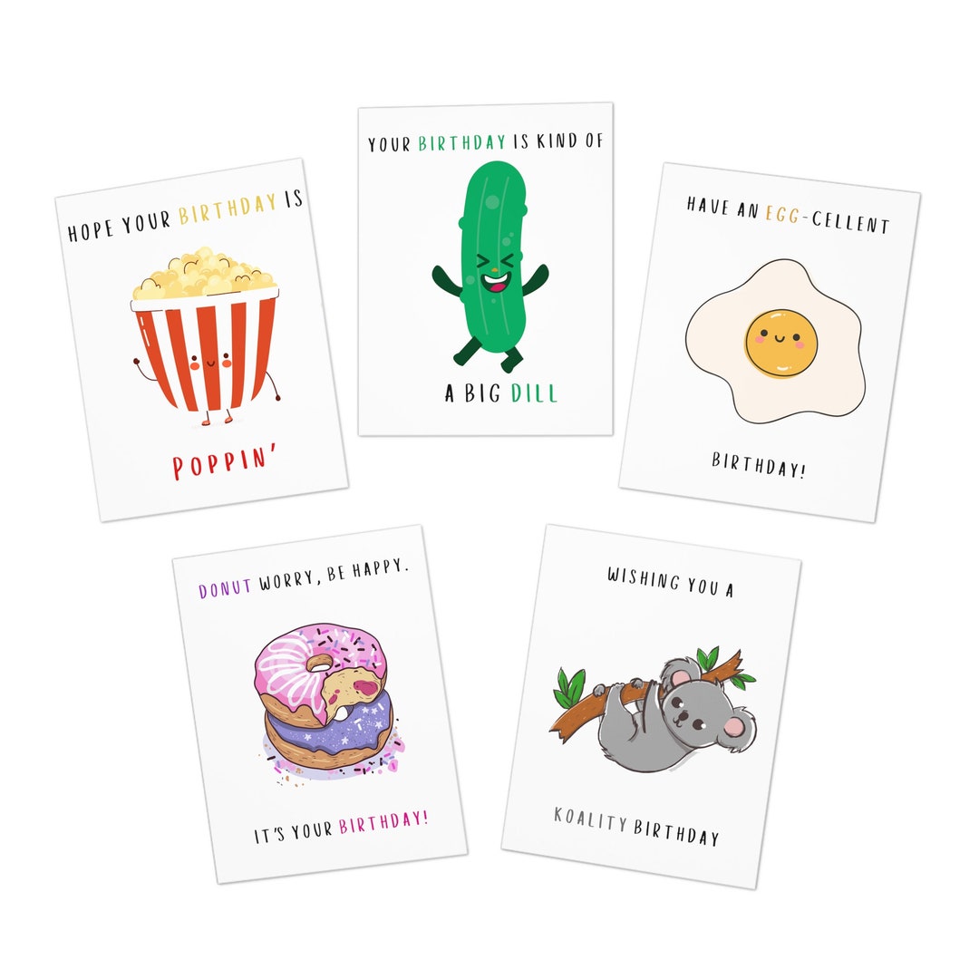 Cute Fun Birthday Cards-pack of 5, Funny Birthday Cards, Mixed Card Set ...