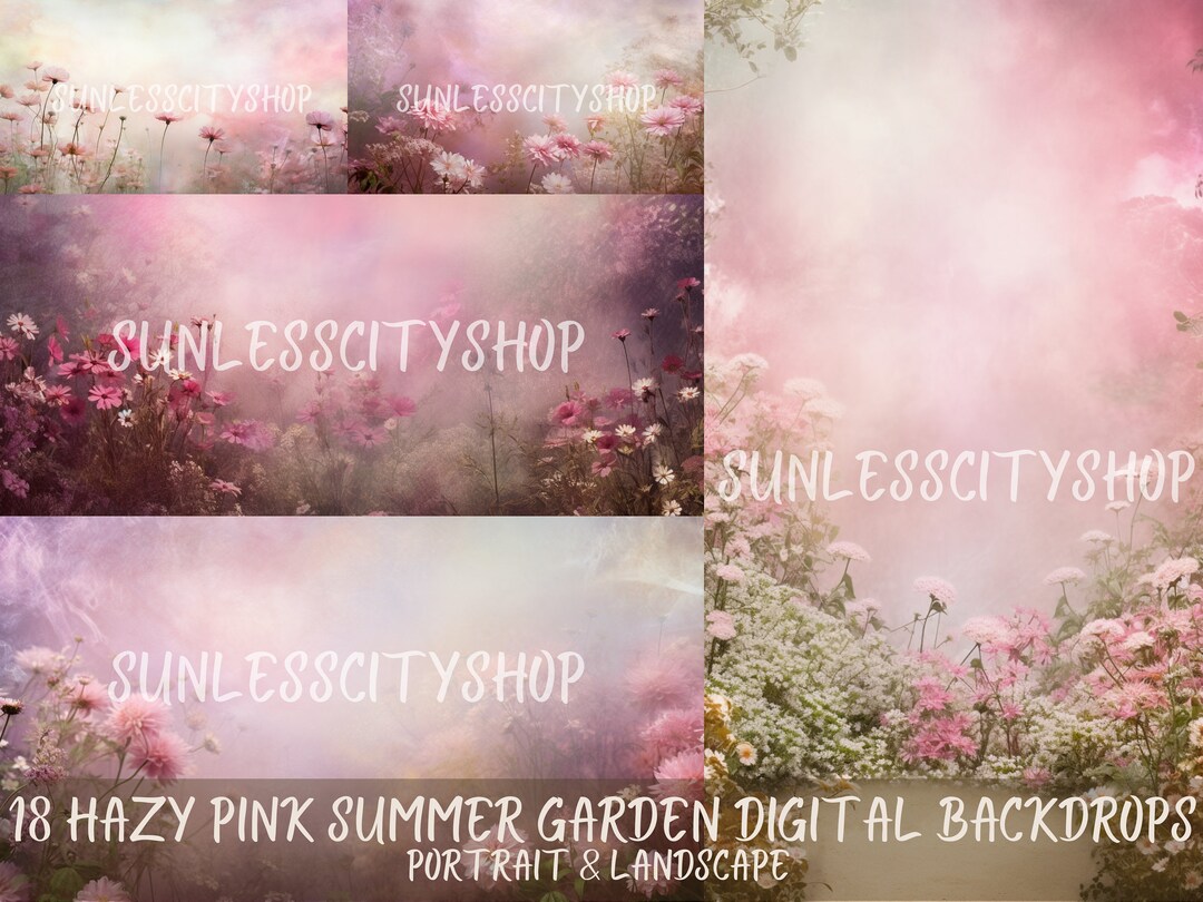 18 Hazy Pink Summer Garden Digital Backdrops, Digital Art, Backdrops ...