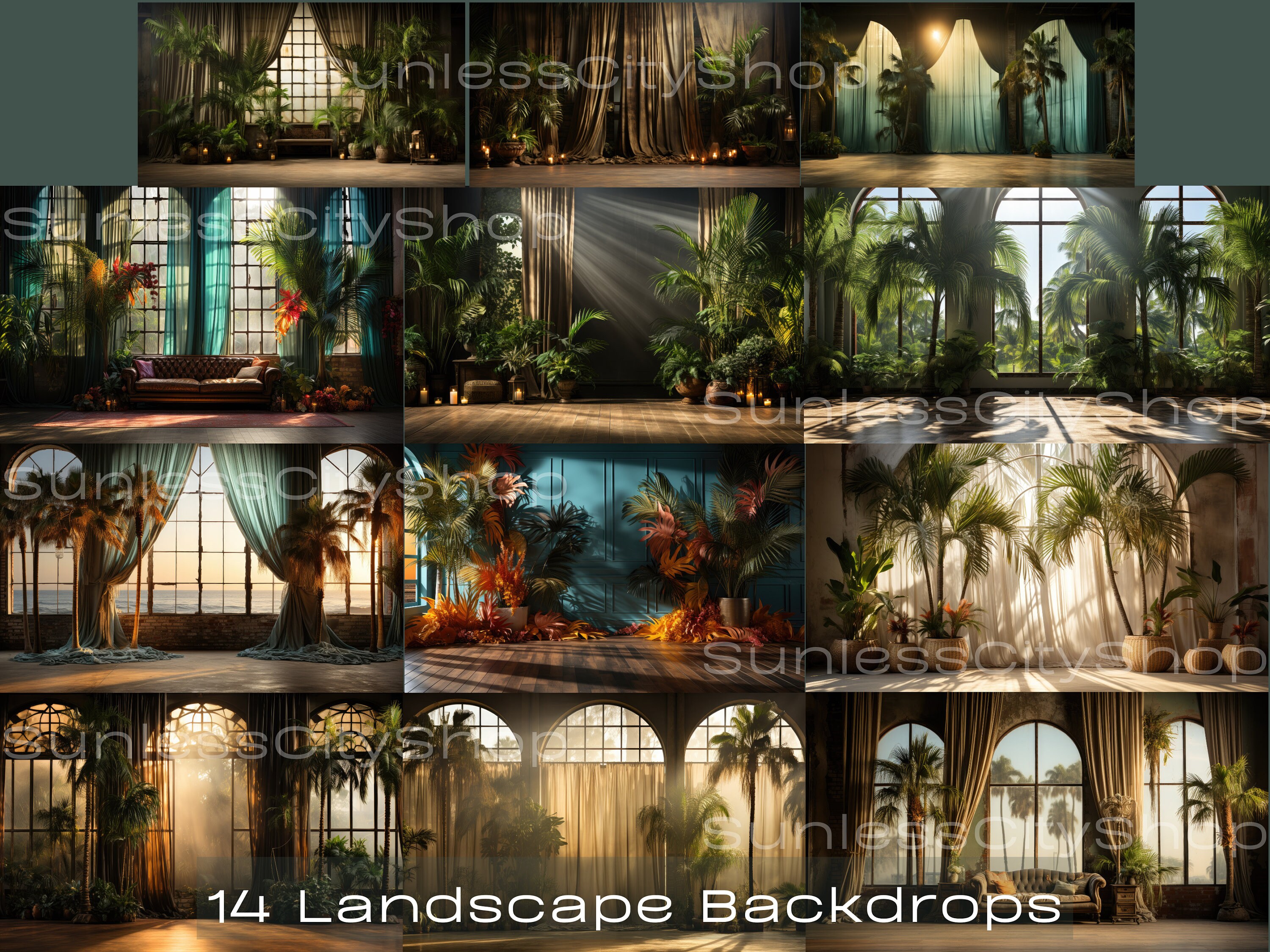 40 Palm Trees Digital Backdrops, Digital Art, Backdrops, Background ...