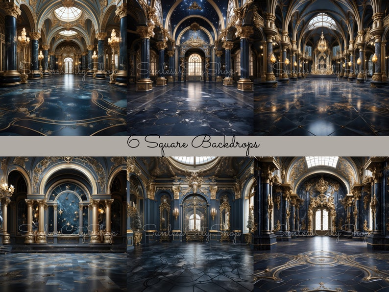 18 Midnight Blue & Gold Digital Backdrops, Digital Art, Backdrops ...