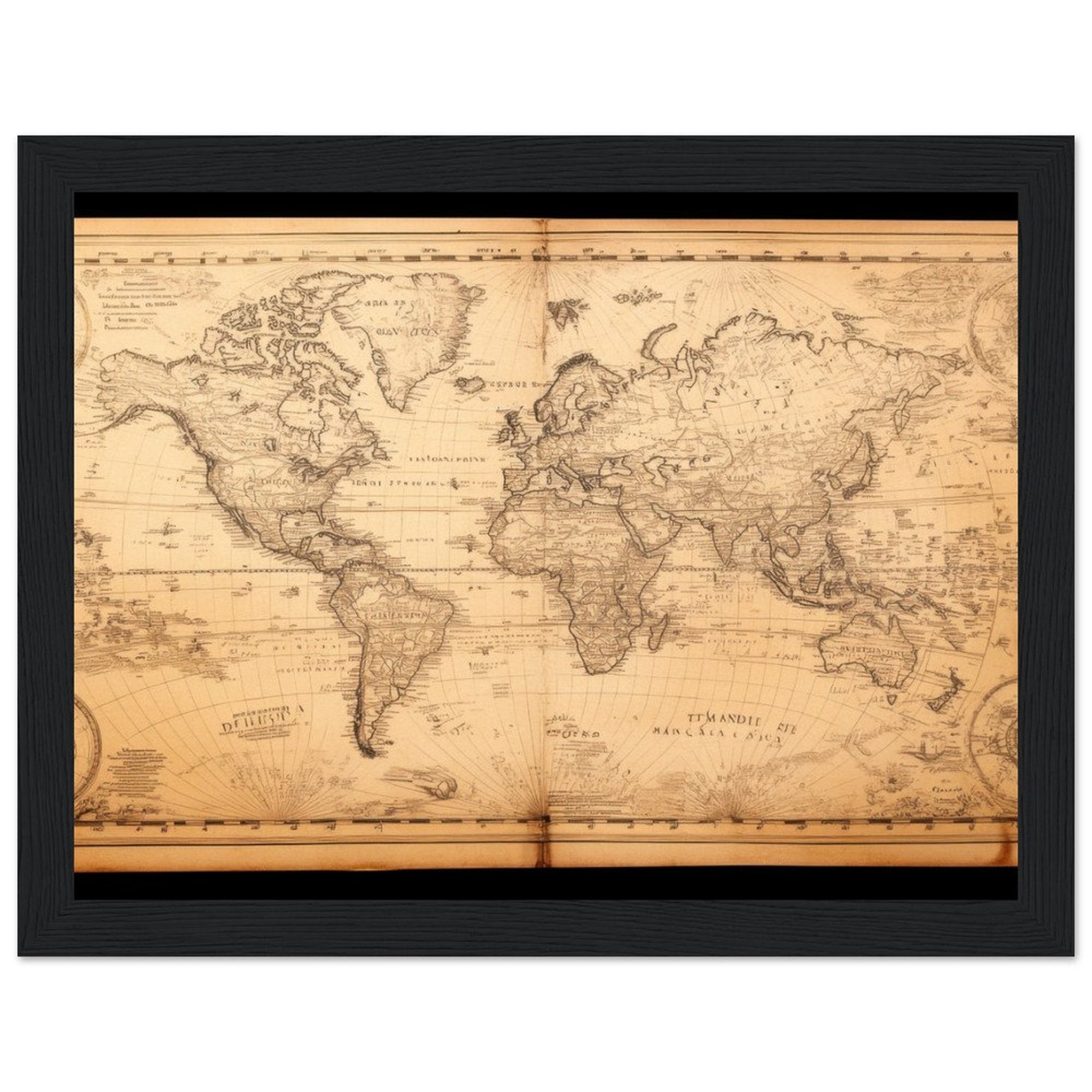 World Map Wooden Framed Poster, Wall Art, Wall Decor, Home Decor ...