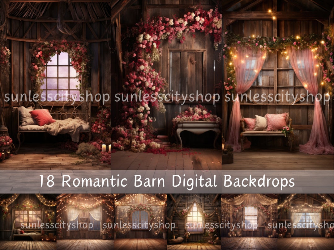18 Romantic Barn Digital Backdrops, Digital Art, Backdrops, Background ...