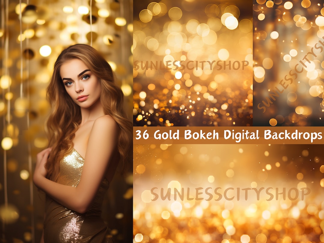 36 Gold Bokeh Digital Backdrops, Digital Art, Backdrops, Background ...