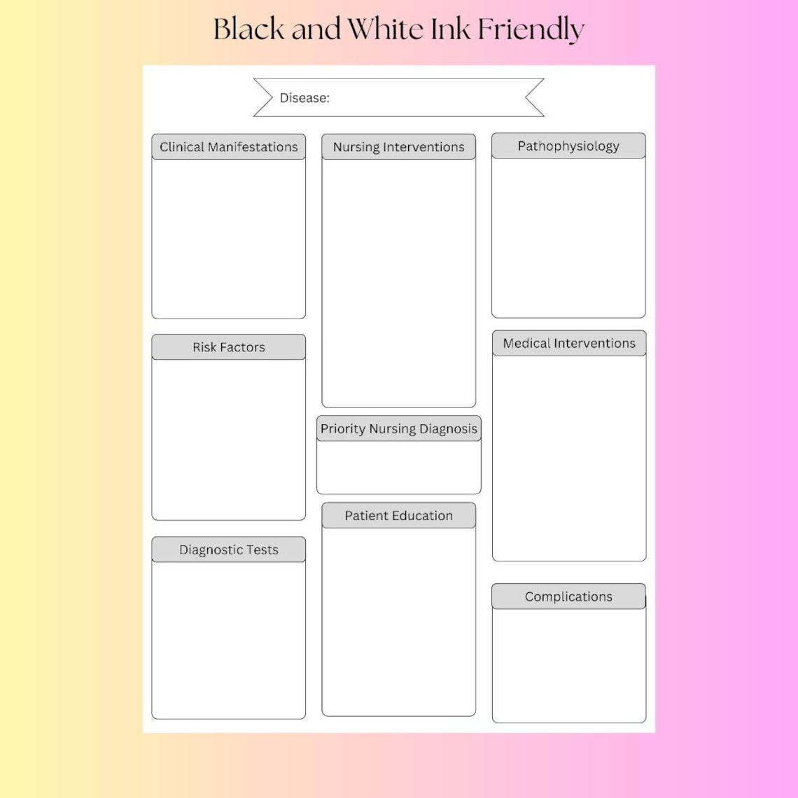 Disease Template Nursing School, Disease Process, Printable Fill in ...