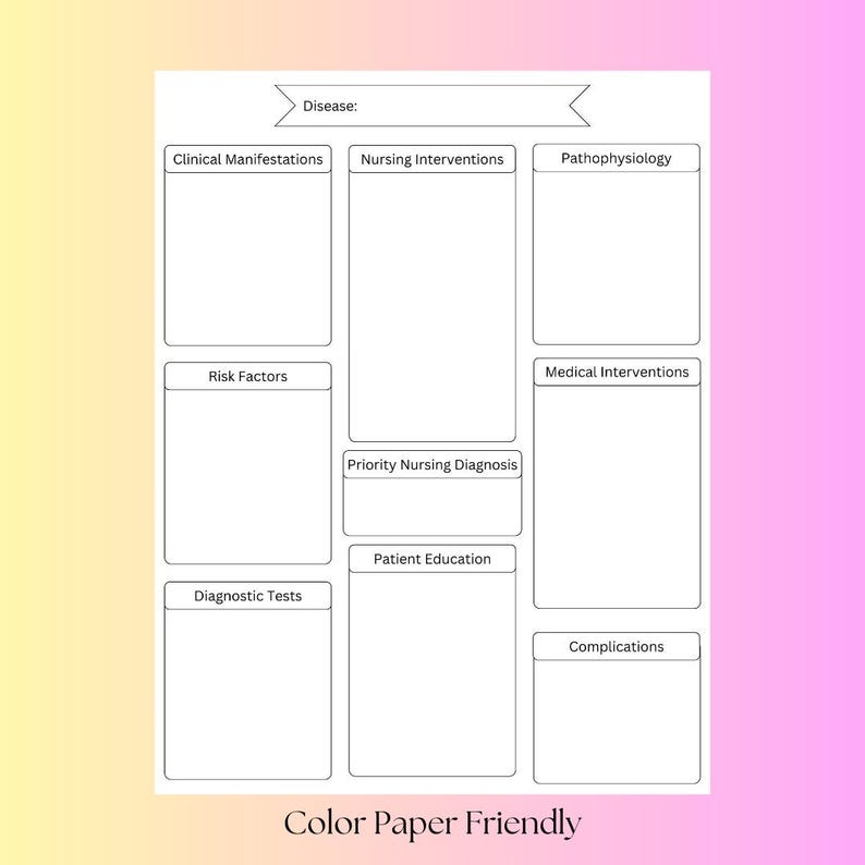 Disease Template Nursing School, Disease Process, Printable Fill in ...