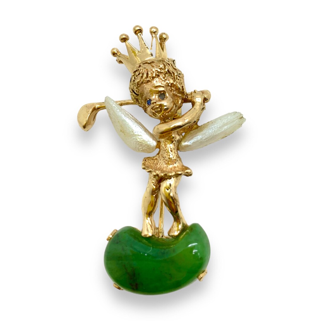14k Yellow Gold Golf Brooch With Jade 11.92 G - Etsy