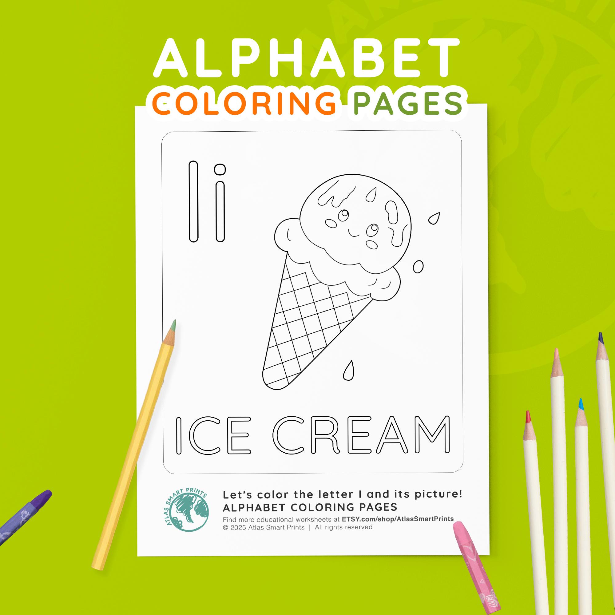 Letter I Coloring Page | Alphabet Coloring Worksheet Kids - Printable ...