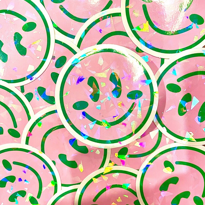 Smiley Face Holographic Sticker - Etsy
