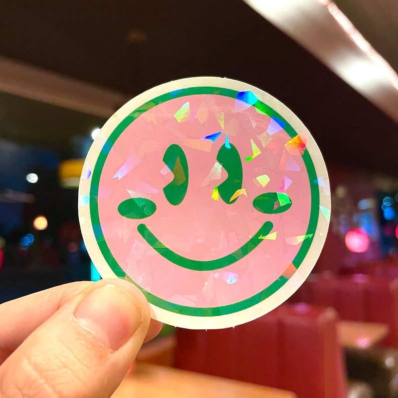 Smiley Face Holographic Sticker - Etsy