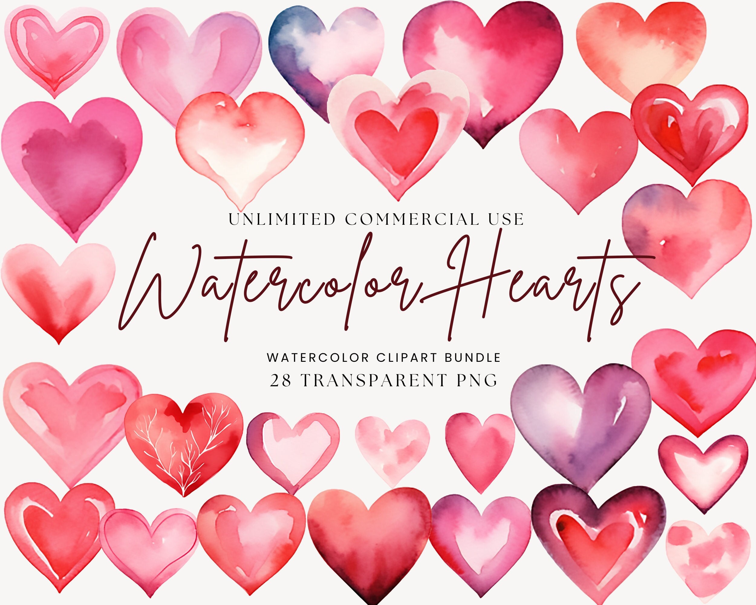 Watercolor Hearts Clipart Love Clipart Valentine's Day Clipart Special ...