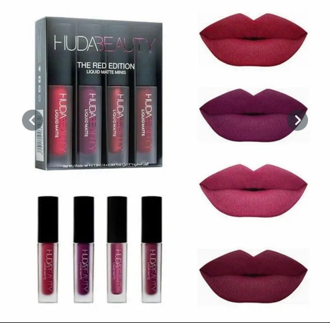 HUDA BEAUTY Rouge à lèvres mat liquide édition rouge et rose ensemble ...