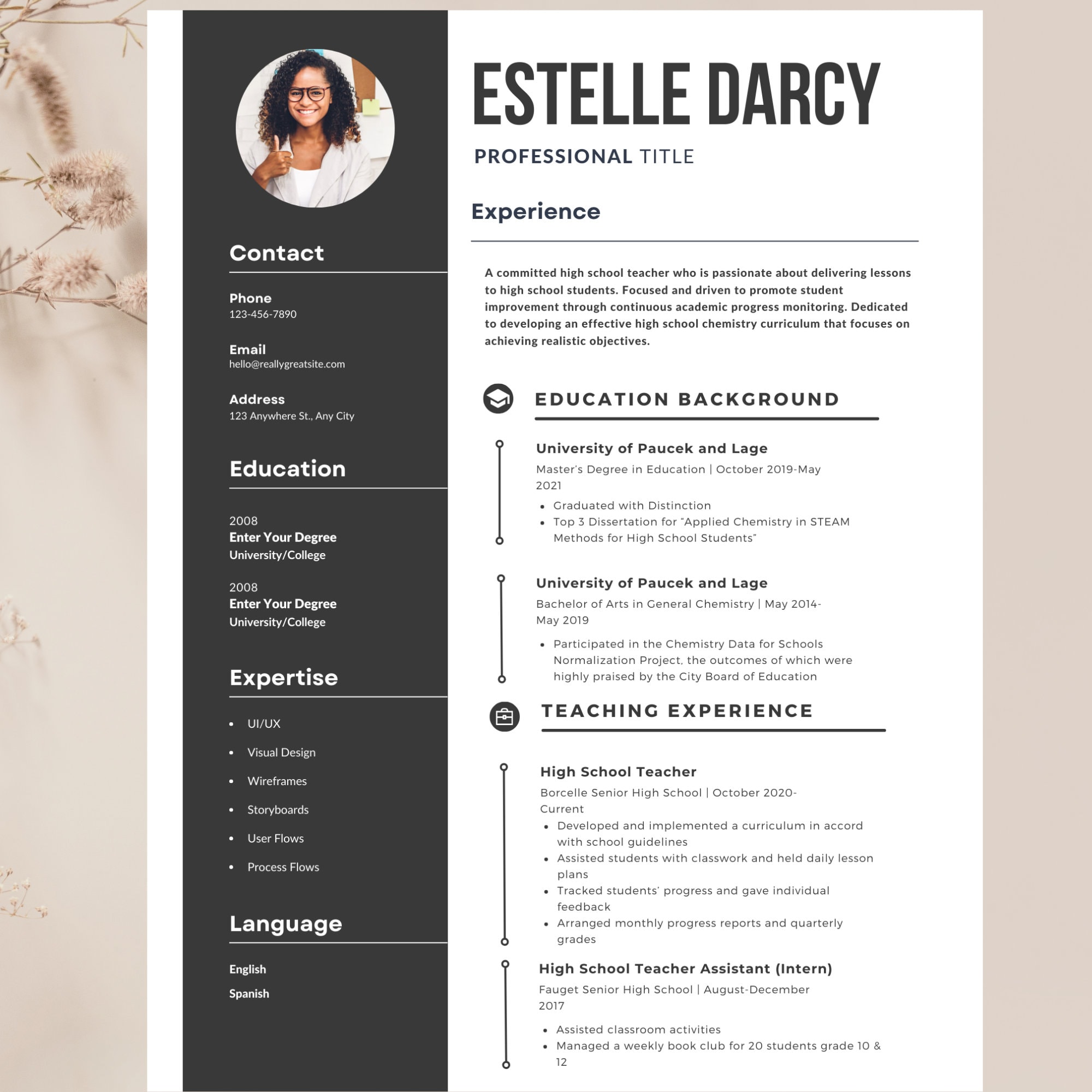 Teacher Resume Professional CV Template for Educators - Etsy