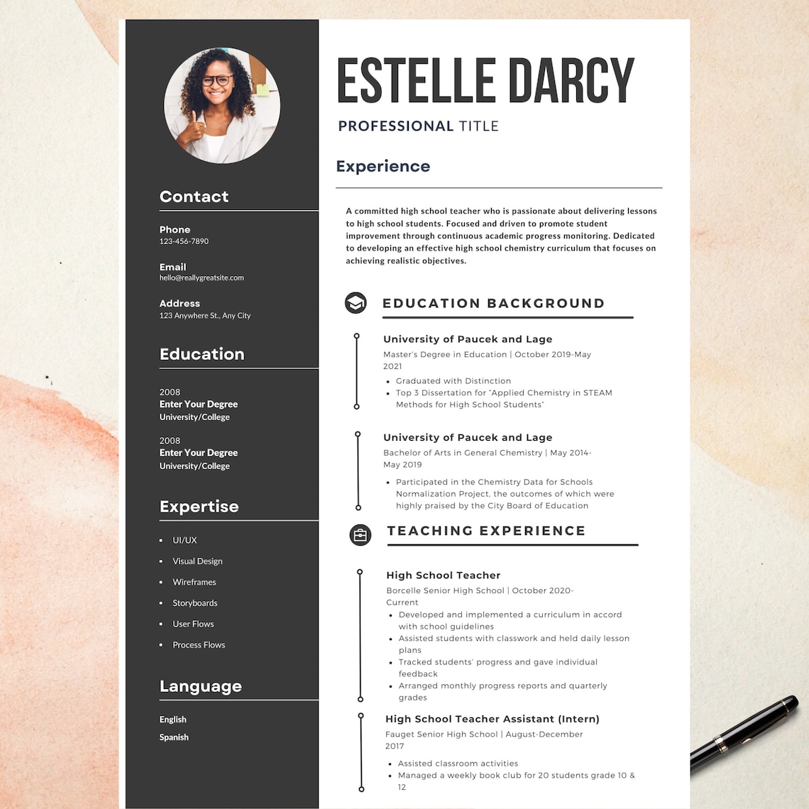 Teacher Resume Professional CV Template for Educators - Etsy