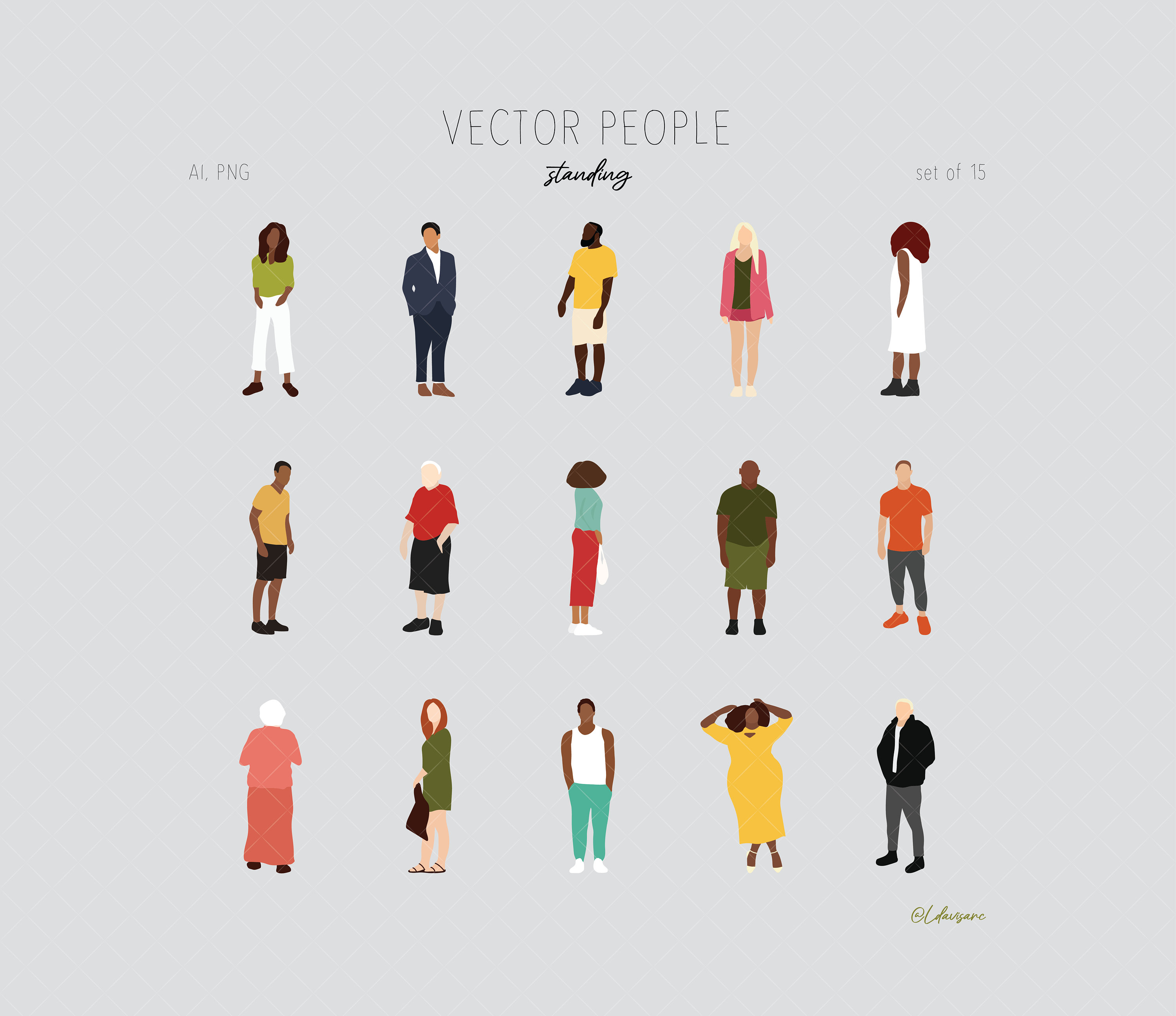 15 VECTOR PEOPLE STANDING | Diverse Set of People in Different Standing ...