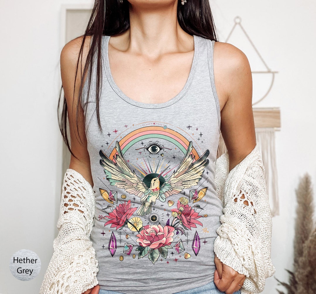 Spiritual Tank Top, Hummingbird Shirt, Boho Witchy Racerbak Tank, Evil ...