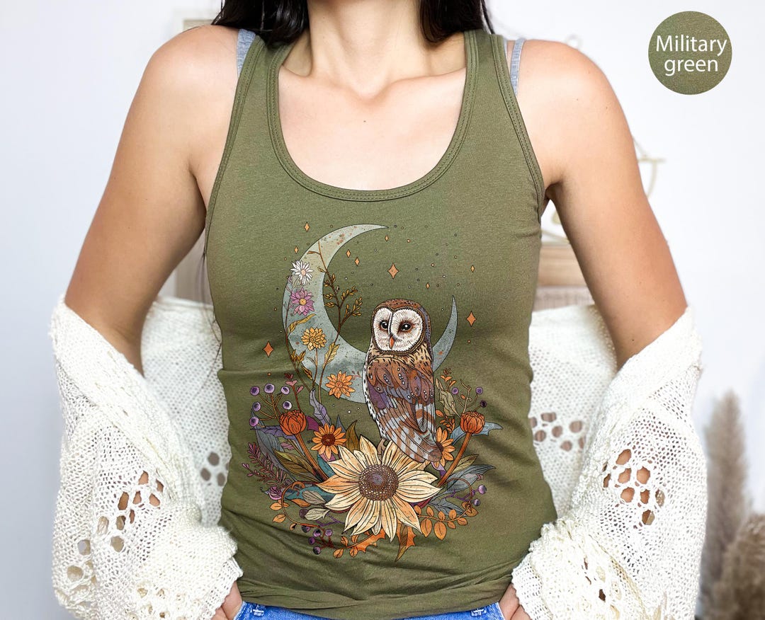 Owl Tank Top, Vintage Luna Owl Racerback Tank, Cottagecore Owl ...
