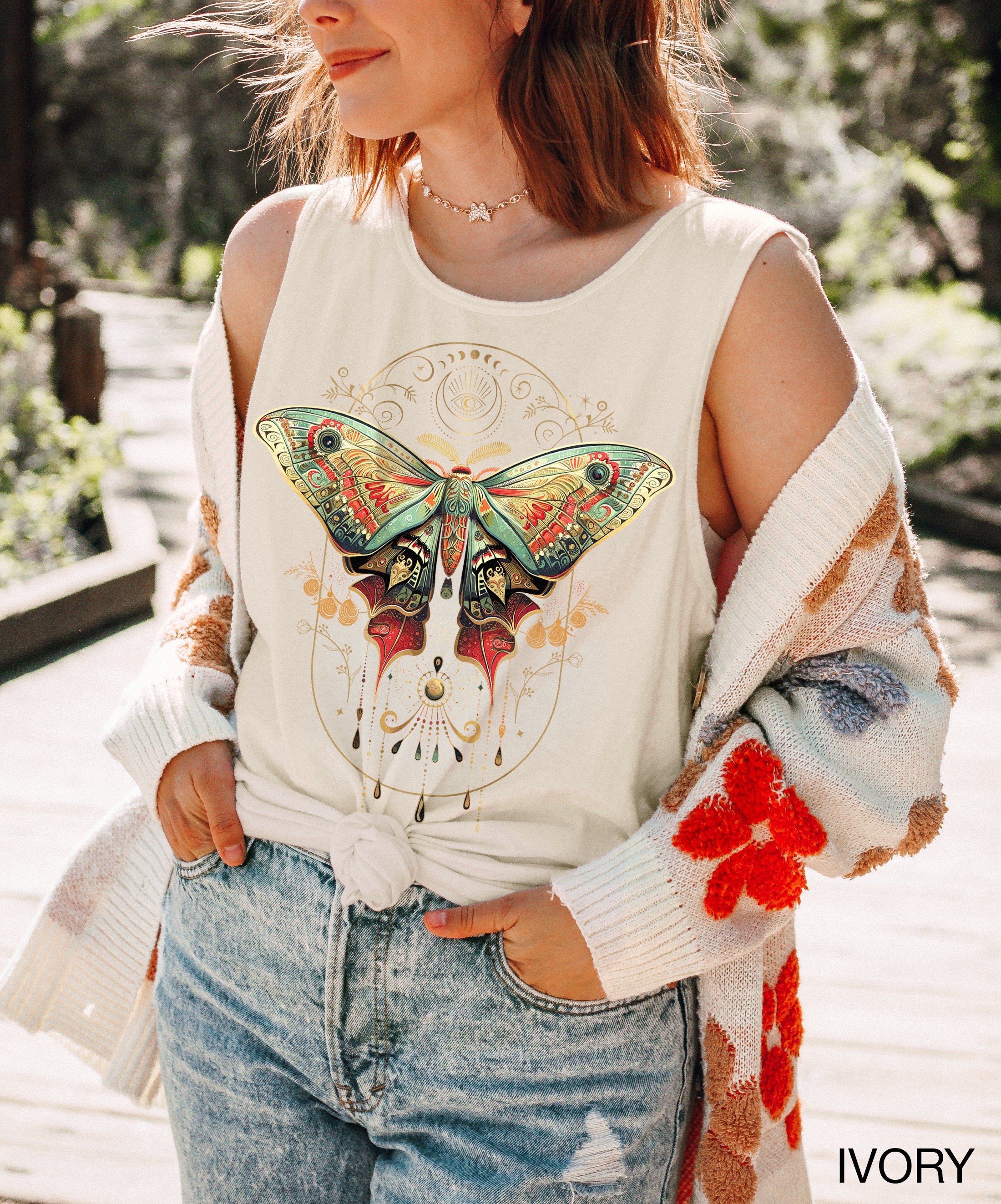 Moth Comfort Colors Tank Top, Mystical Luna Moth Tanks, Celestial ...