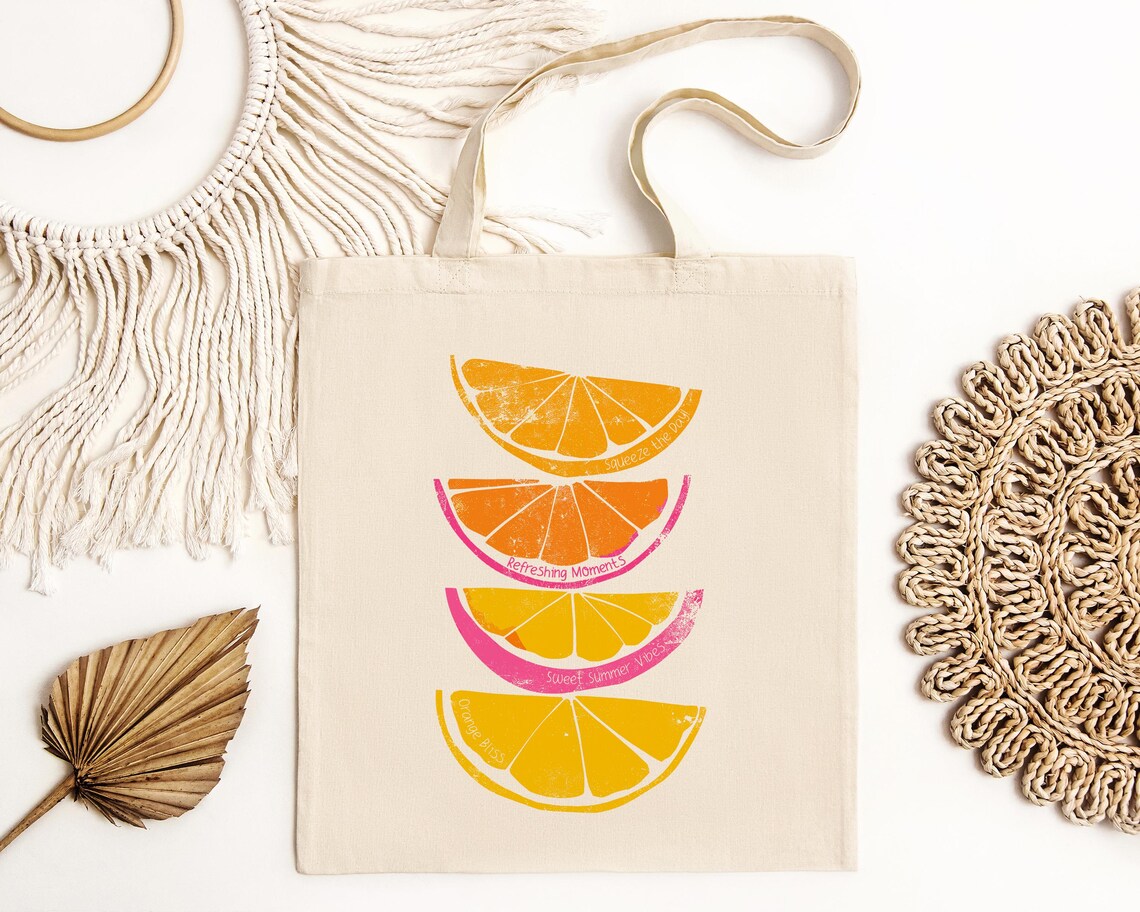 Orange Slices Tote Bag, Vintage Citrus Fruits Foldable Reusable Grocery ...