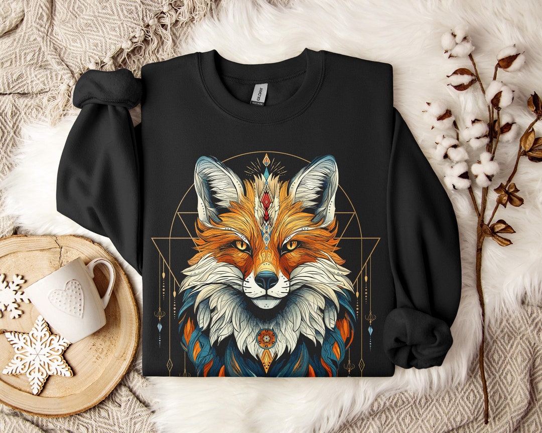 Fox Sweatshirt, Fox Spirit Companion Animal Sweater, Totem Winter Shirt ...