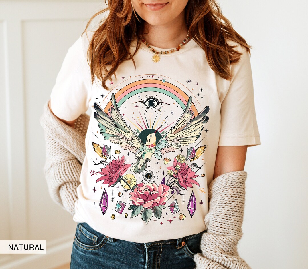 Hummingbird Shirt, Mystical Witchy Evil Eye, Retro Rainbow Tee ...