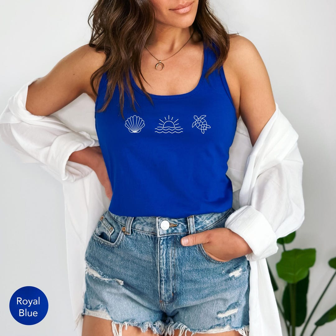 Beach Tank Top Ocean Turtle Sun Seashell Racerback Slim Fit Tanks Cute ...