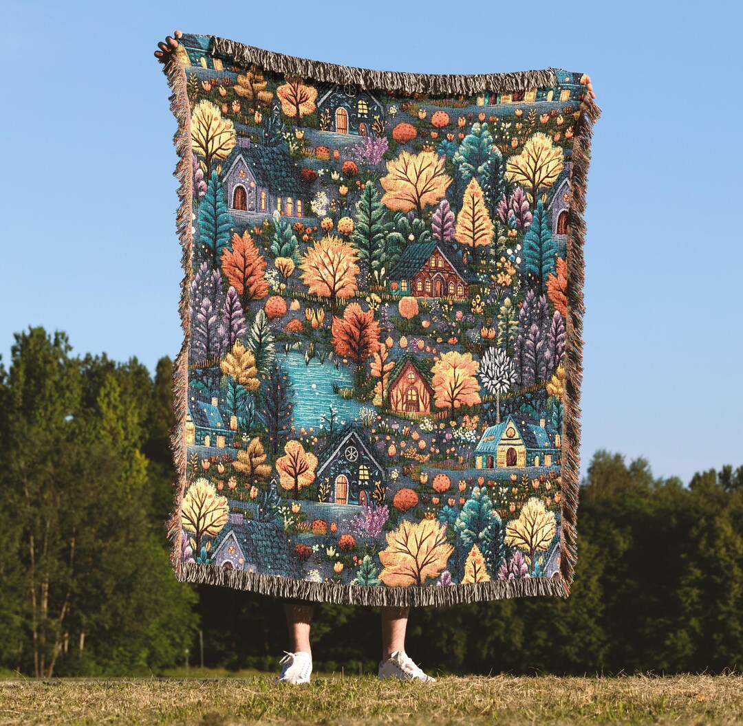 Cottagecore Woven Blanket, Autumn Forest Scenery, Cabin Decor, Fall ...