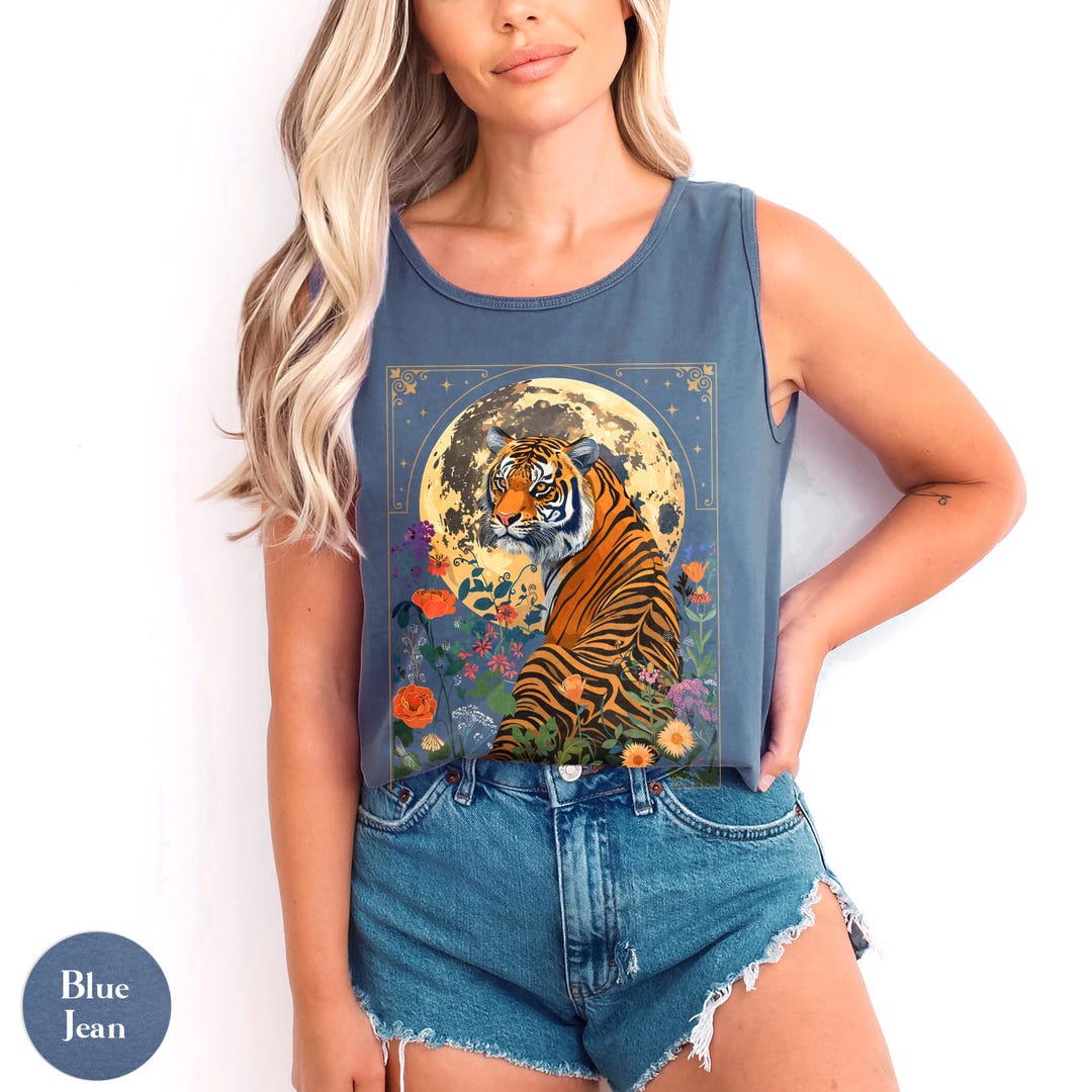 Tiger Tank Top Vintage Comfort Colors Boho Celestial Bohemian Floral ...