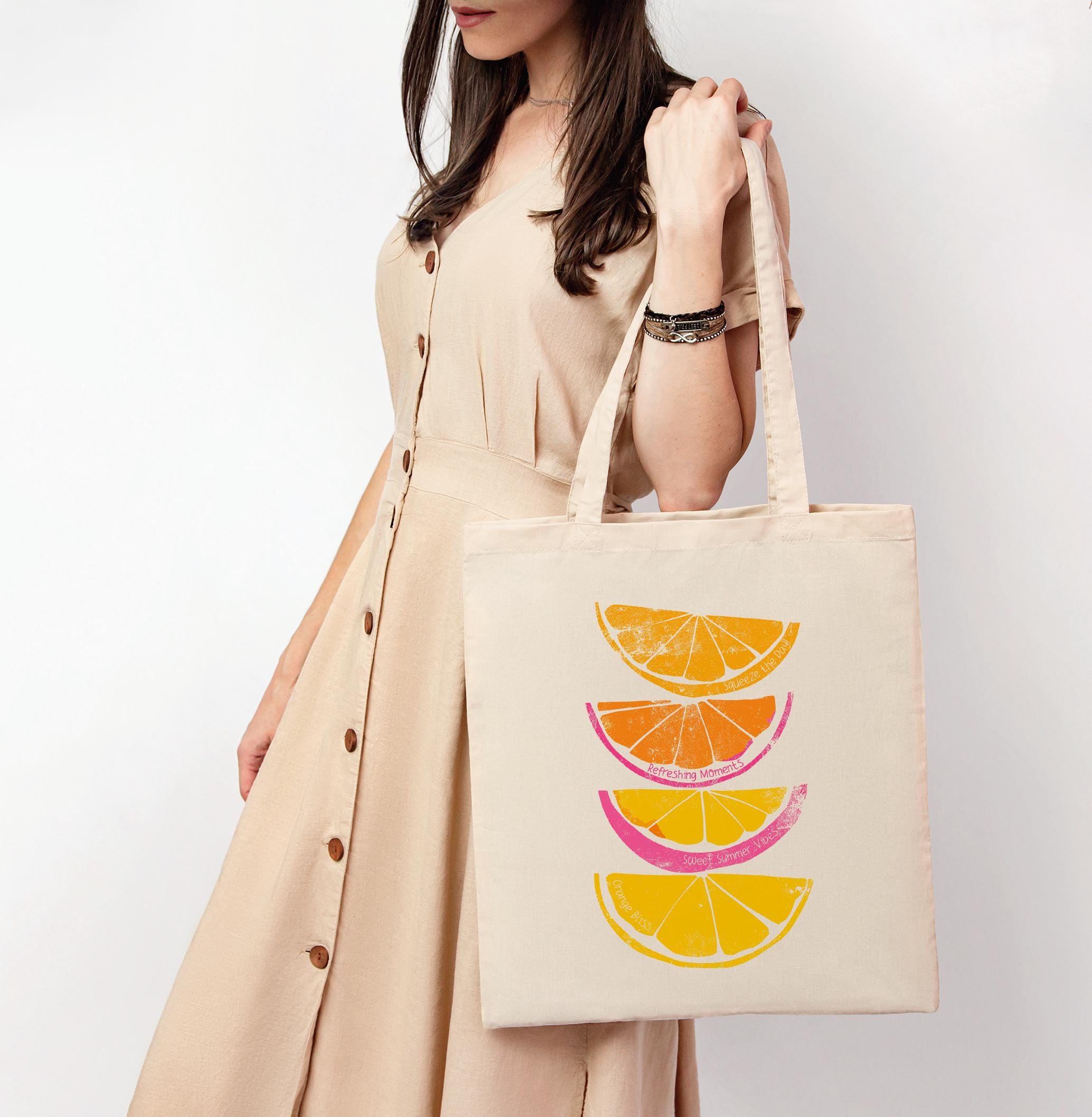 Orange Slices Tote Bag, Vintage Citrus Fruits Foldable Reusable Grocery ...