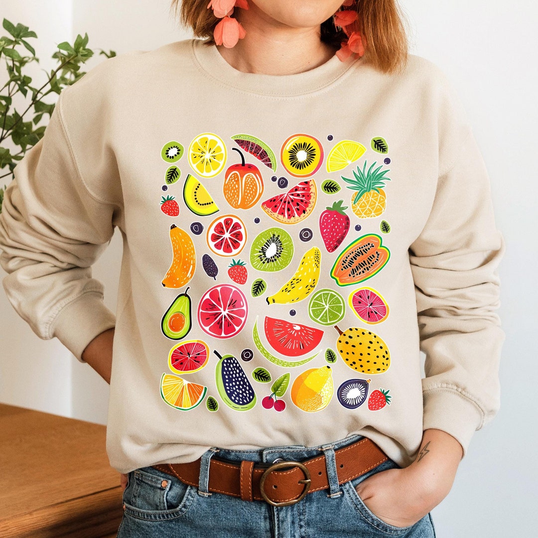 Fruit Sweatshirt, Cute Colorful Tropical Fruits Slice Pullover, Lemon ...