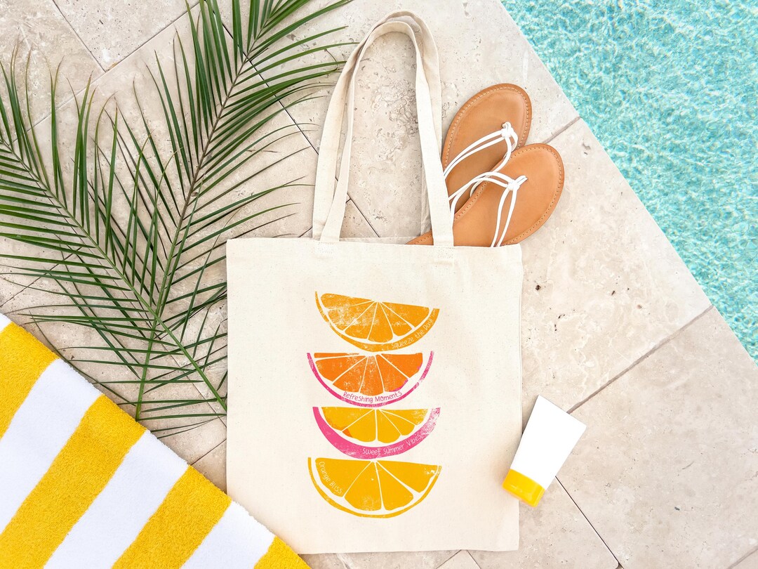 Orange Slices Tote Bag, Vintage Citrus Fruits Foldable Reusable Grocery ...