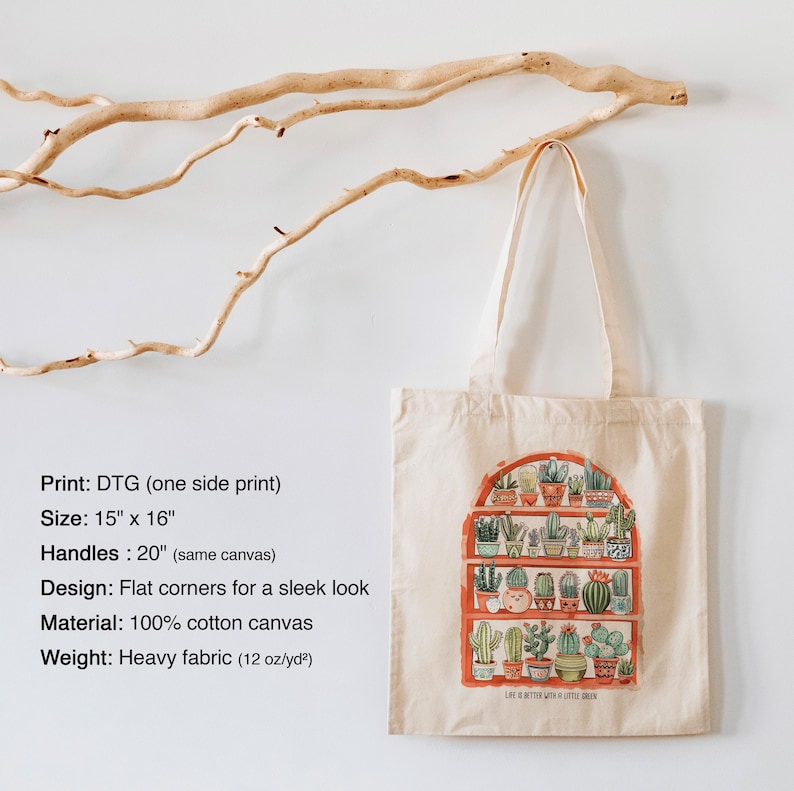 Cactus Cotton Tote Bag, Cactus Plants Pots Botanical Boho Canvas ...