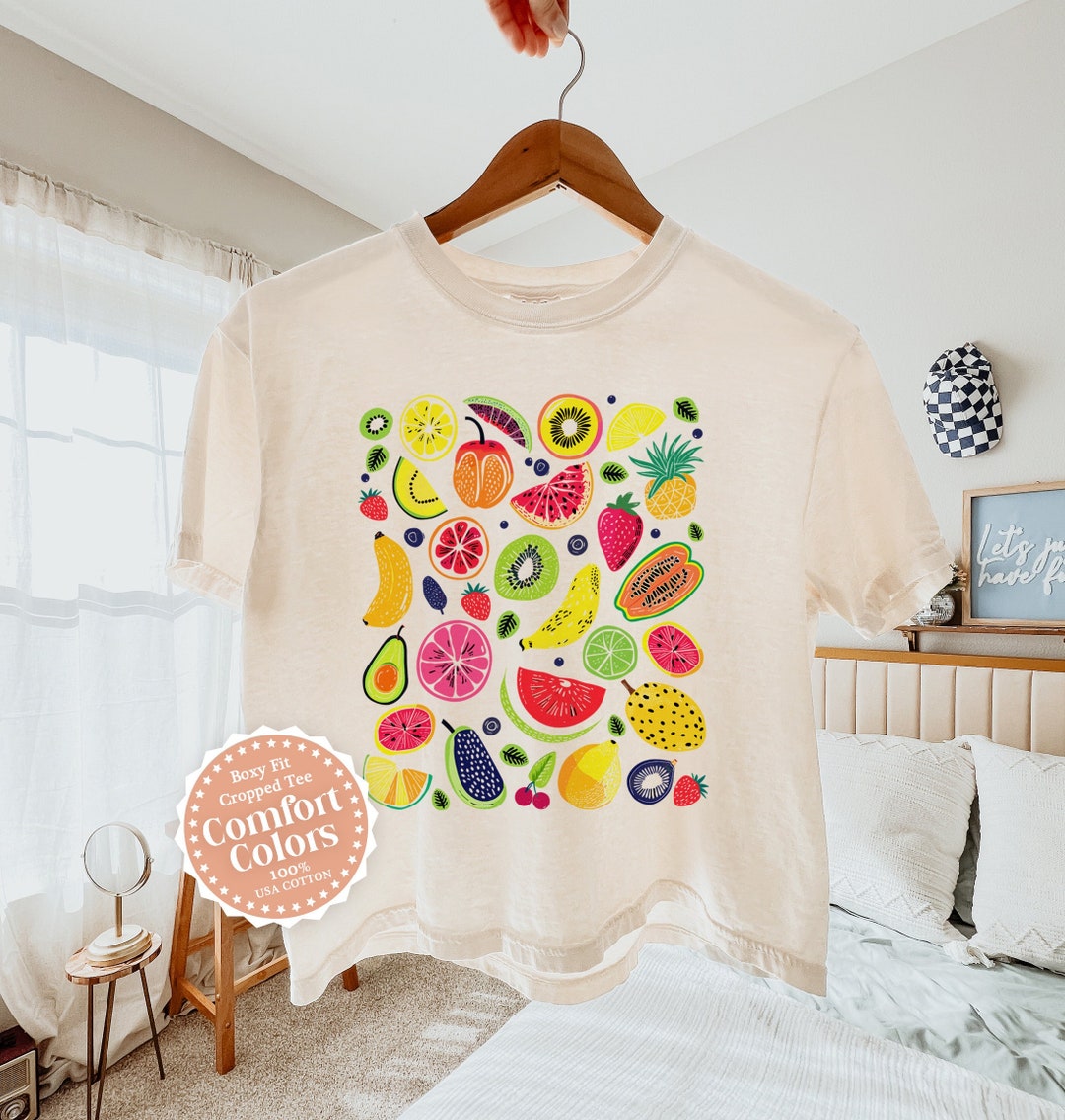 Cute Fruits Cropped Boxy Tee Comfort Colors Fruity Short Length Shirt ...