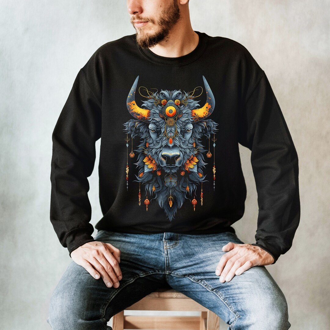 Buffalo Sweatshirt, Bison Spirit Animal Totem Sweater, Shamanic Power ...