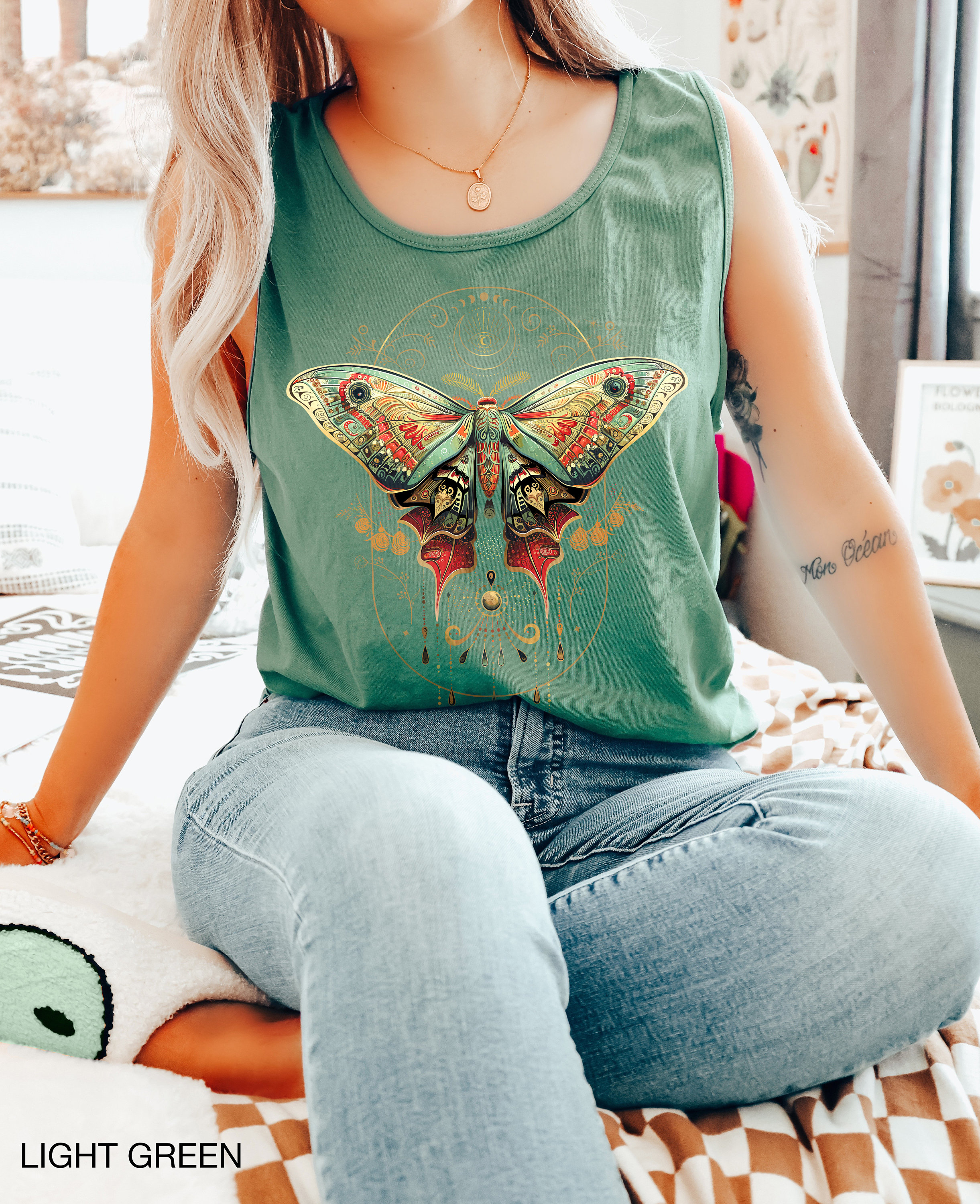 Moth Comfort Colors Tank Top, Mystical Luna Moth Tanks, Celestial ...