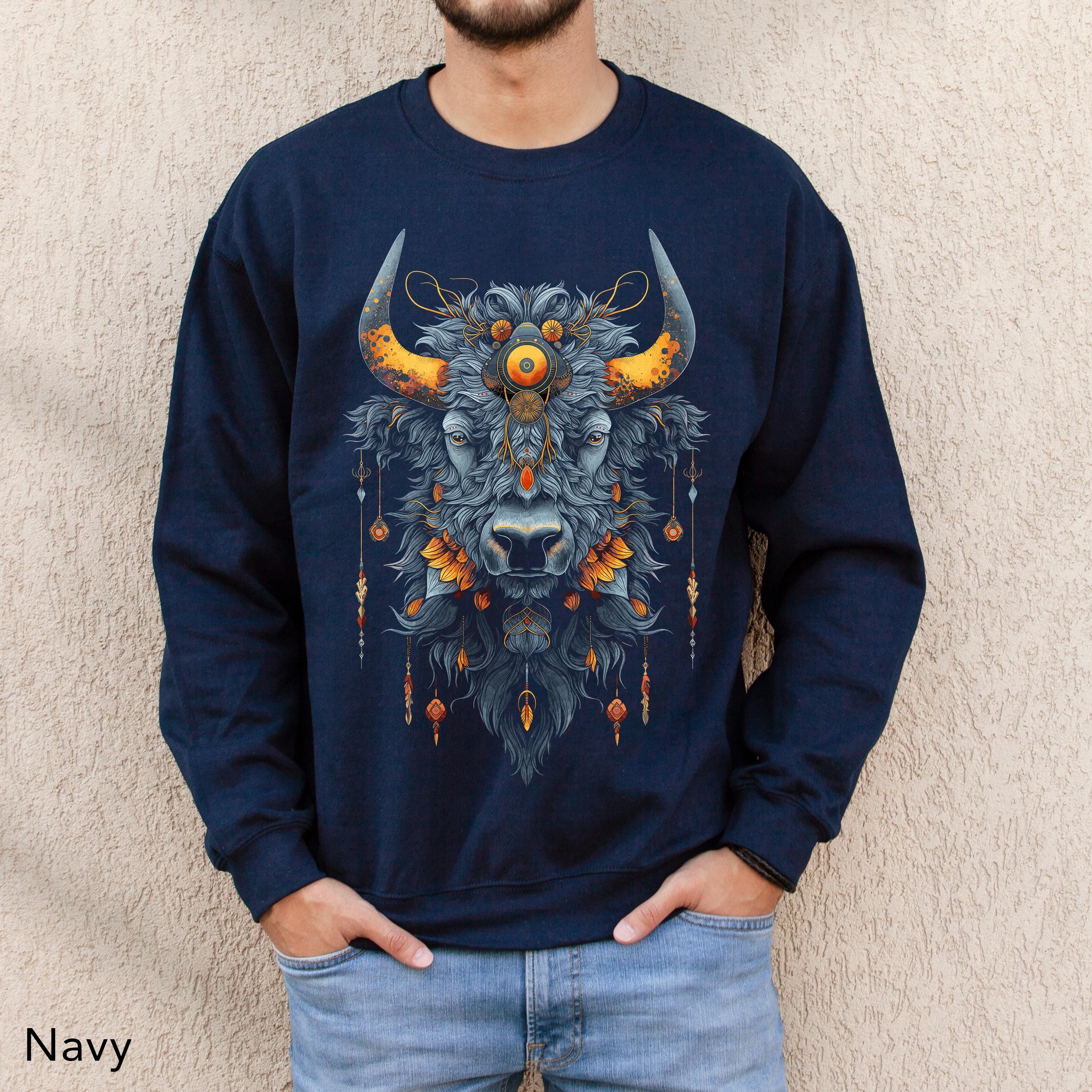 Buffalo Sweatshirt, Bison Spirit Animal Totem Sweater, Shamanic Power ...