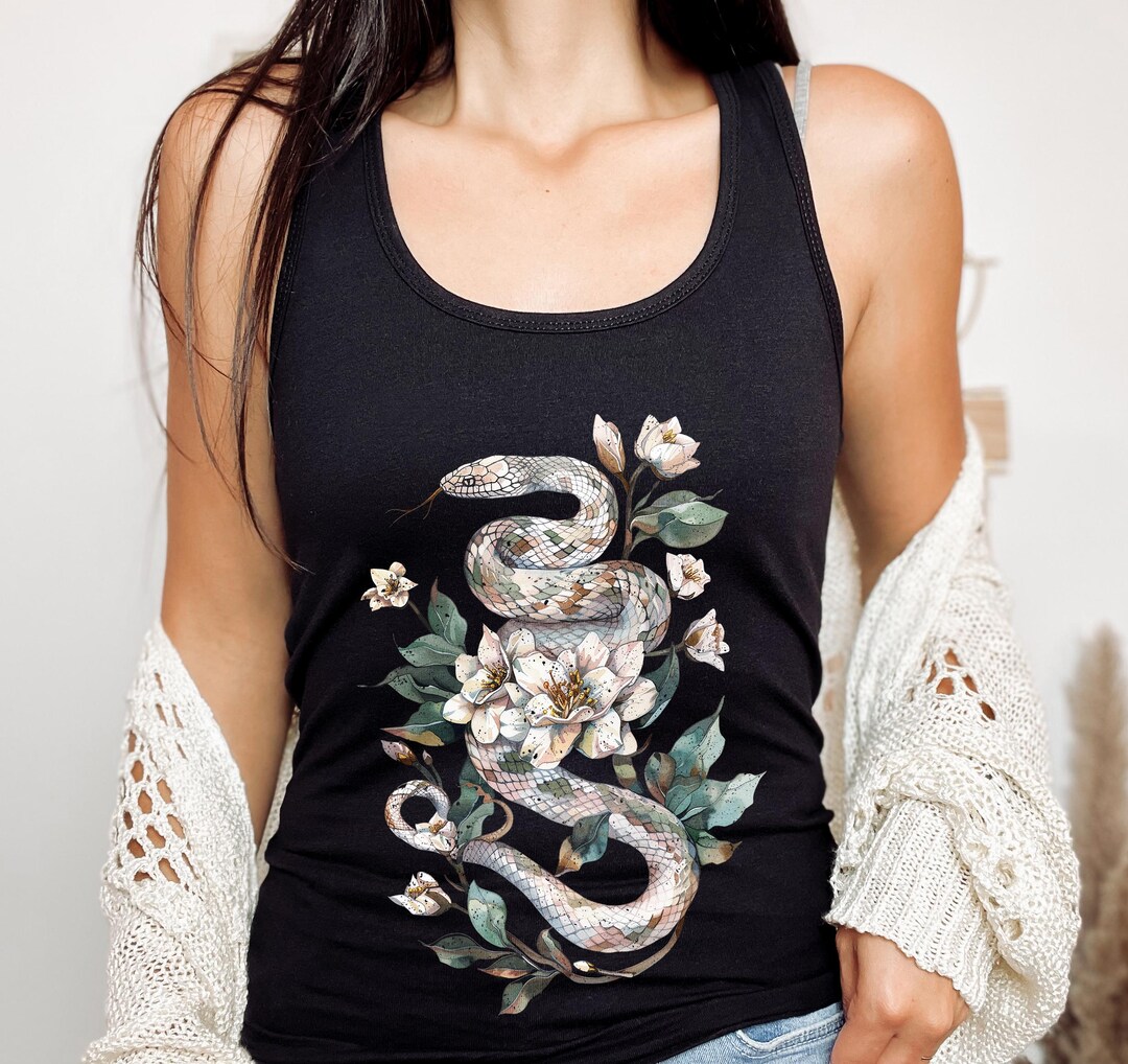 Snake Tank Top, Flower Snake Tank, Floral Snake Shirt, White Snake ...