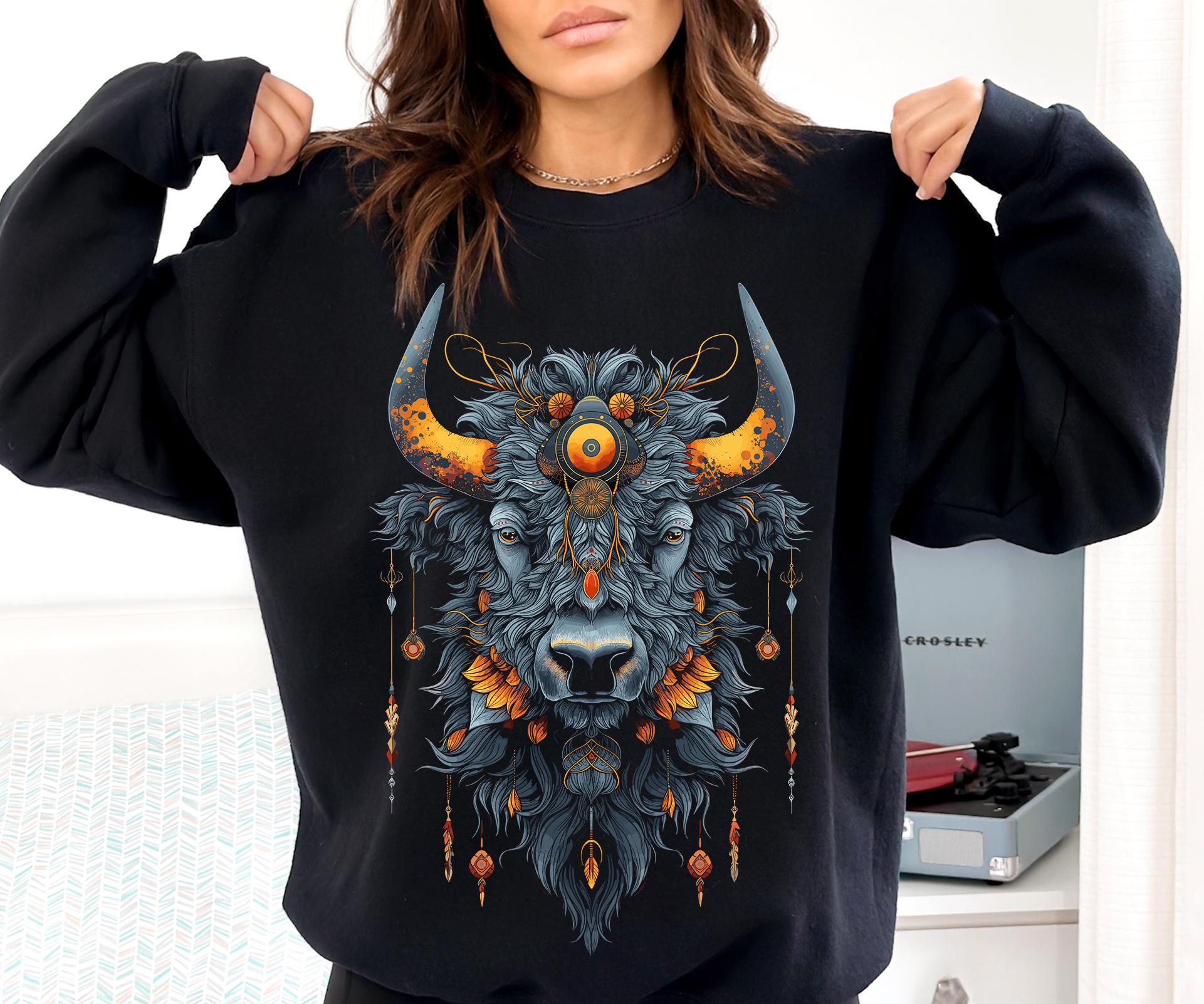 Buffalo Sweatshirt, Bison Spirit Animal Totem Sweater, Shamanic Power ...